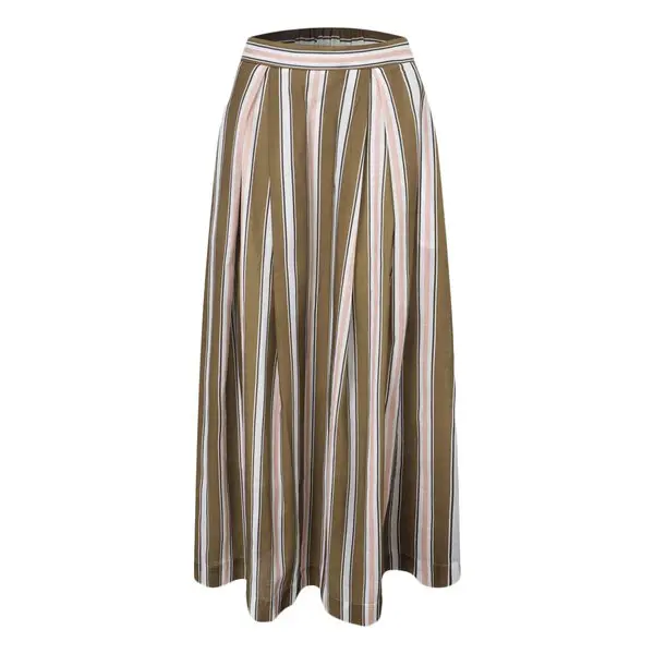 SMART AND JOY Striped Midi Skirt With Cotton Lining - Brown