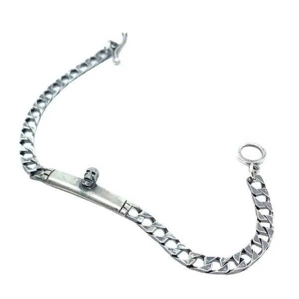 TG-JEWELLERY BY TAMARA GERVASIO Silver / Black ’s Skull Plate Curb Chain Bracelet In Sterling Silver – Handmade - Silver/black