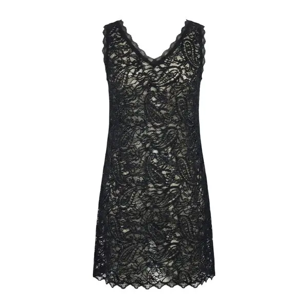 MODENAIRE Scalloped Lace Mini Dress - Black