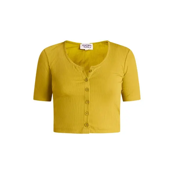 KNOWN SUPPLY Cropped Button Up Shirt Vixen Lemon Lime - Green
