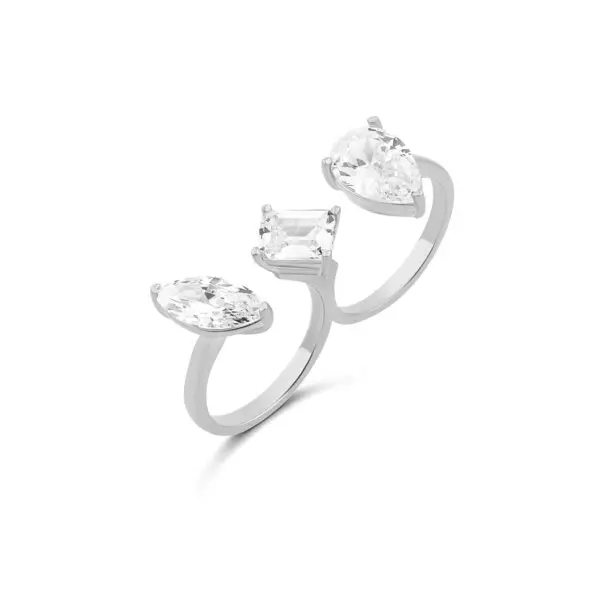 SHYMI Two Finger Fancy Shape Statet Ring - Silver