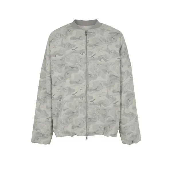 MODENAIRE Printed Zip Front Bomber Jacket With Bird Pattern - Green