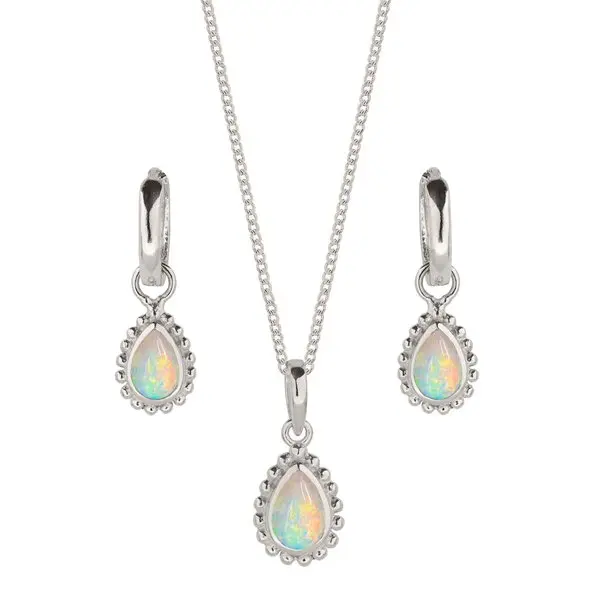 CHARLOTTE'S WEB JEWELLERY Silver / White October Birthstone Sterling Silver Necklace And Earring Set Opal - Silver/white