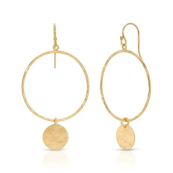 HEATHER HAWKINS Hand Hammered Hoop Disc Earrings Thirty Five Millimeters Filled - Gold