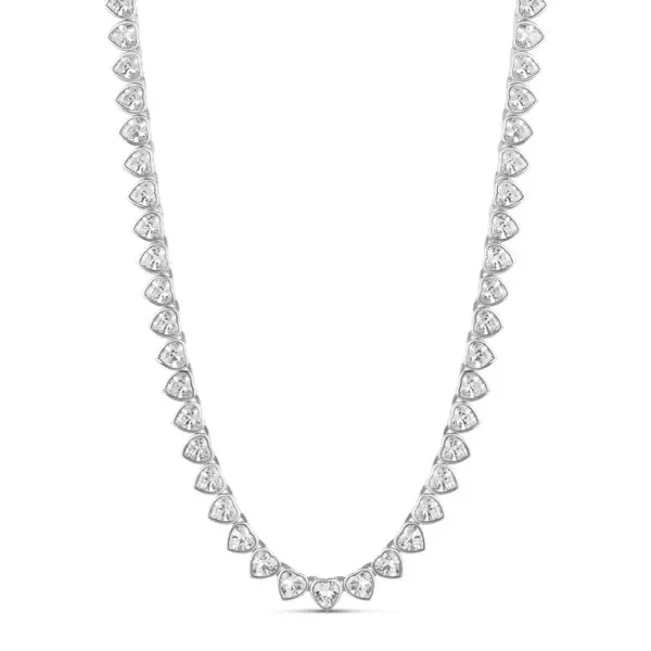 SHYMI Bezel Set Heart Tennis Necklace - Silver
