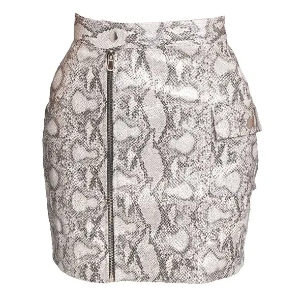 ETTIE Silver / Grey / Black Silver Faux Snake Skin Mini Skirt - Silver/grey/black