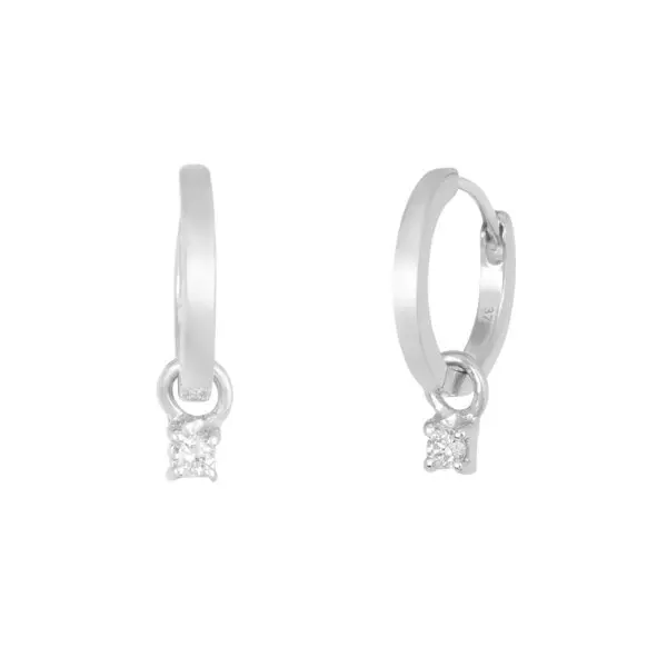 ZOHREH Diamond Charm Hoop Earrings 9k White Gold - Silver