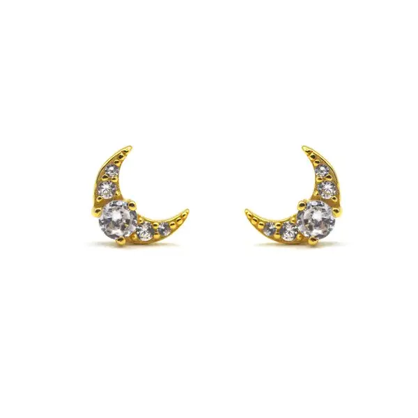 VICSTONENYC FINE JEWELRY Shiny Crescent Moon Stud Yellow Earrings - Gold