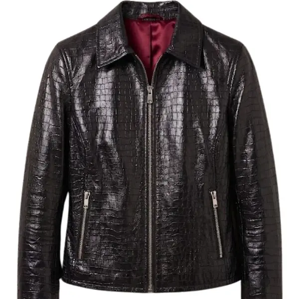 HARMAIN LEATHERS LTD Crocodile-embossed Leather Jacket With Satin Lining - Black