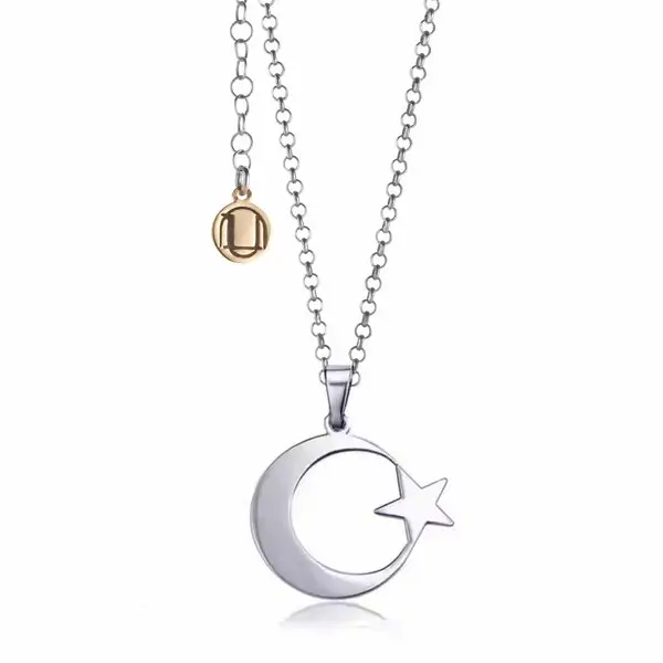 UNALOE Sterling Crescent Moon And Star Necklace – Gold Vermeil Islamic Pendant Jewelry, Symbol Of Faith, Spirituality, And Unity - Silver