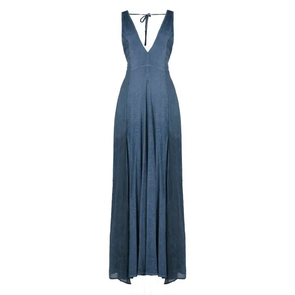 ZHENABIA Neutrals Zhe Dress Dusty Boho Maxi Dress - Blue