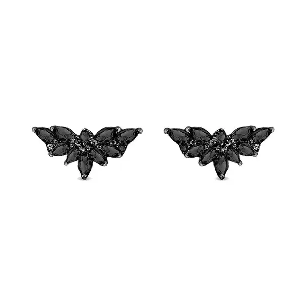 SALLY SKOUFIS Emergence Ear Climber With Made Cz Diamond Stimulant In Sterling Silver & Premium Rhodium - Black