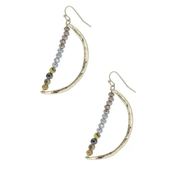 Saachi Glass Bead Semi Circle Dangle Earrings - Grey