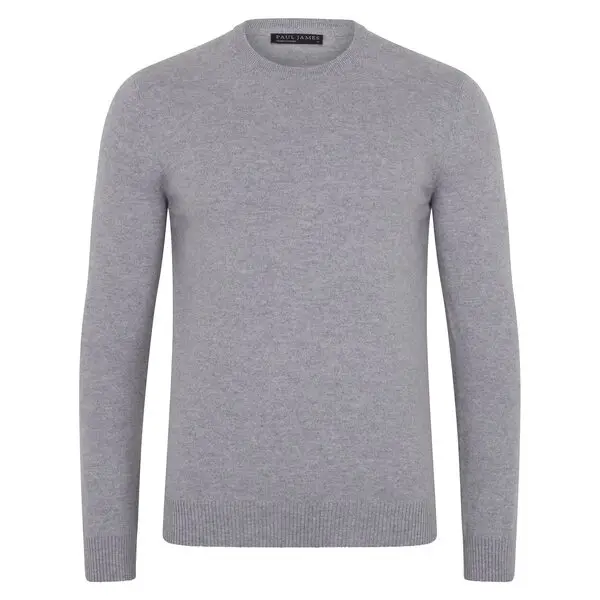 PAUL JAMES KNITWEAR Lightweight Merino Cashmere Marius Crew Neck Jumper Light - Grey