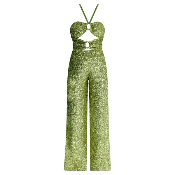NUR KARAATA Faena Sequin Halter Neck Jumpsuit