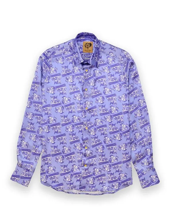 GRESHAM BLAKE Scratchin' Cats Silk Shirt - Blue