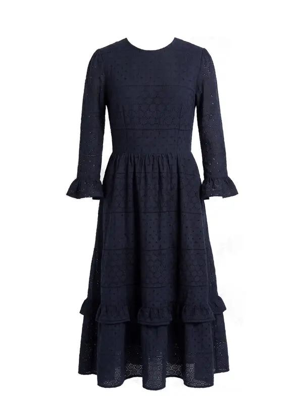 THE WELL WORN The Felicity Dress Navy Broderie - Blue