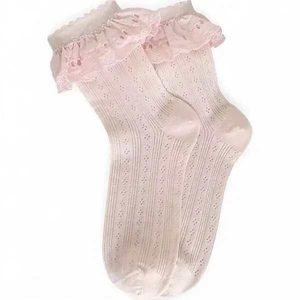 HIGH HEEL JUNGLE BY KATHRYN EISMAN Bobby Lace Frill Trim Cotton Bobby Socks - Pink