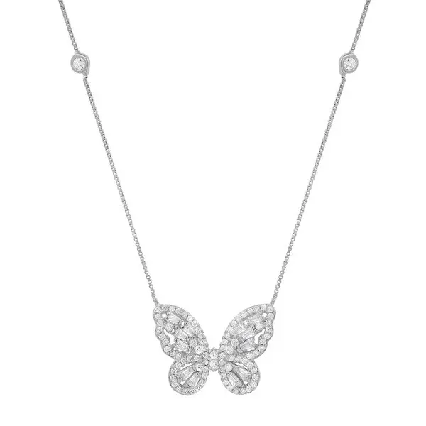 KYLIE HARPER Baguette Diamond Cz Butterfly Station Necklace - Silver