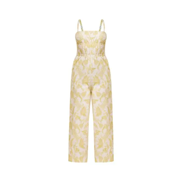 KNOWN SUPPLY Smocked Jumpsuit Alchemy Chartreuse Toille - Yellow