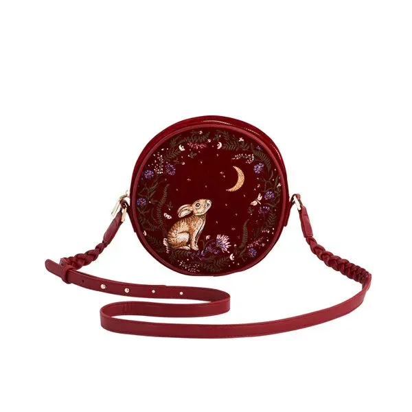 FABLE ENGLAND Star Gazing Rabbit Embroide Circle Bag - Red