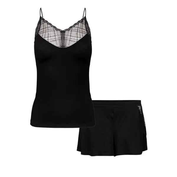 OH!ZUZA NIGHT&DAY Short Pj Set With Lace - Black