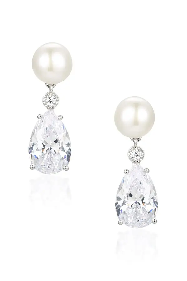 SANTINNI Highgrove Freshwater Pearl & Crystal Drop Earrings - Silver