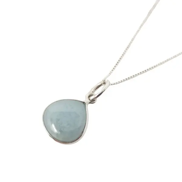 HARFI Silver / Blue Aquamarine March Birthstone Sterling Silver Heart Charm Necklace - Silver/blue
