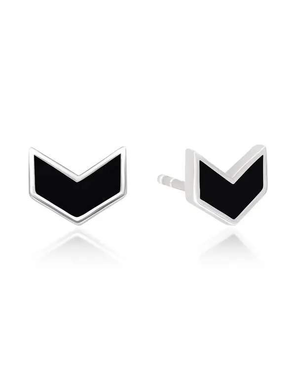 THE JEWELZ Silver / Black Dark Arrow – Black Onyx Chevron Studs - Silver/black