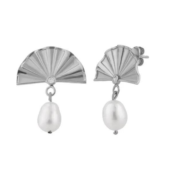 SPERO LONDON Fine Diamond Sterling Pearl Drop Fan Earrings - Silver
