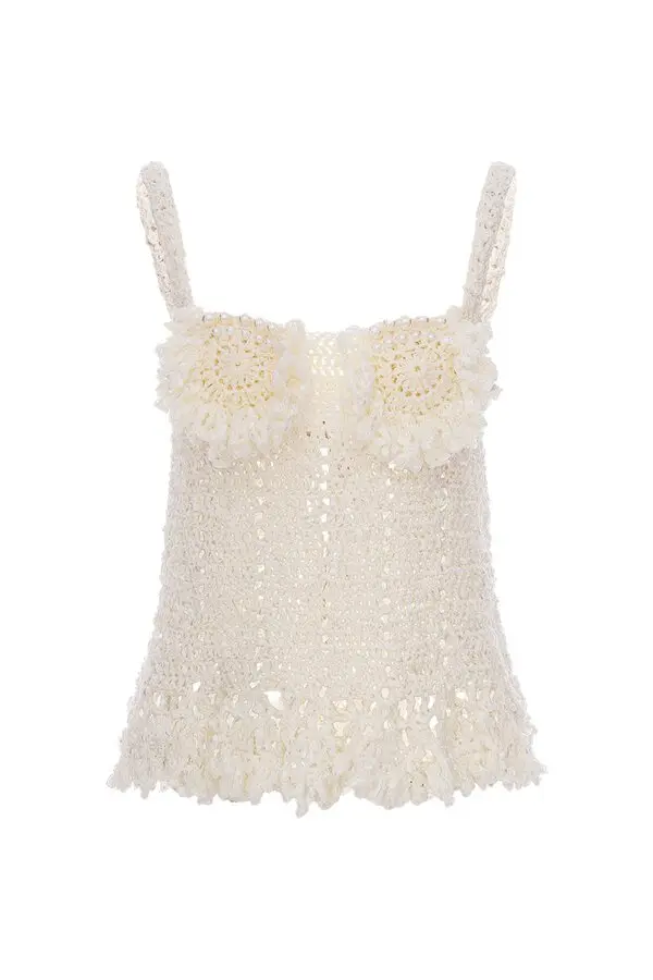 ANDREEVA Chrysanthemum Handmade Crochet Top - White