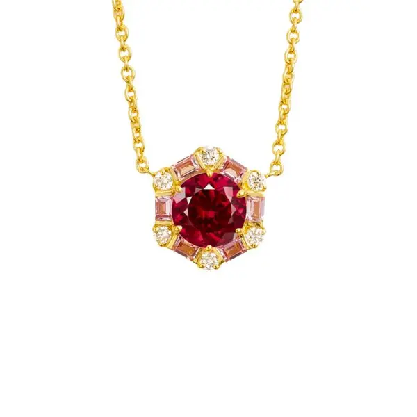 JUVETTI  Red / White / Pink Melba Gold Necklace Set With Ruby, Pink Sapphire & Diamond - Red/white/pink
