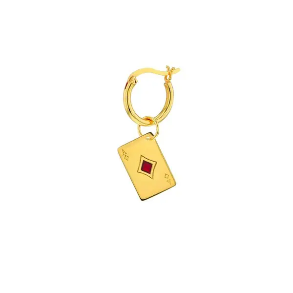 TRUE ROCKS Gold / Red 18kt Gold Plated & Red Enamel Ace Of Diamonds Charm On Gold Hoop - Gold/red