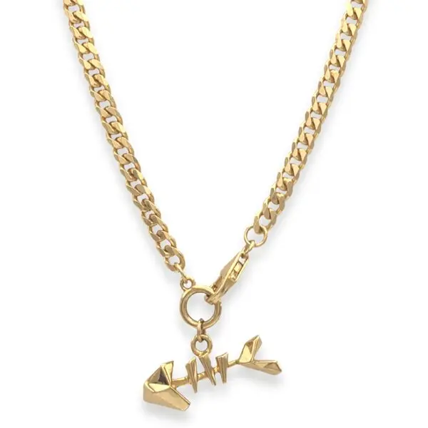 FRENVYRN Mars 18k Vermeil Cuban Chain Necklace With Fish Bone - Gold