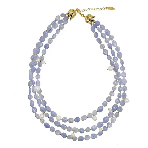 FARRA Multi-layers Lace Agate With Pearls Necklace - Blue