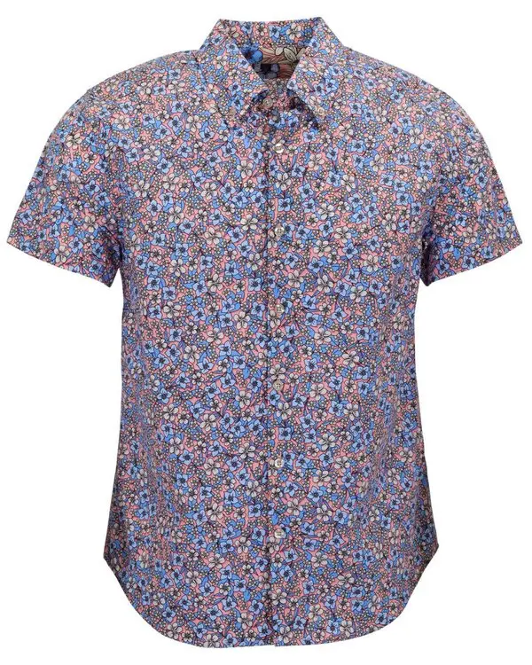 LORDS OF HARLECH Tim Floral Field Coral Printed Button Up Shirt - Orange