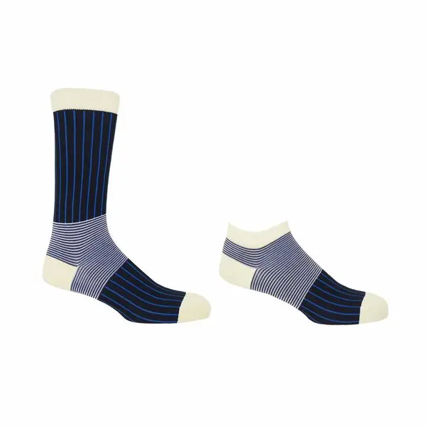 PEPER HAROW - MADE IN ENGLAND Oxford Stripe Crew & Trainer Socks 2 Pack - Black