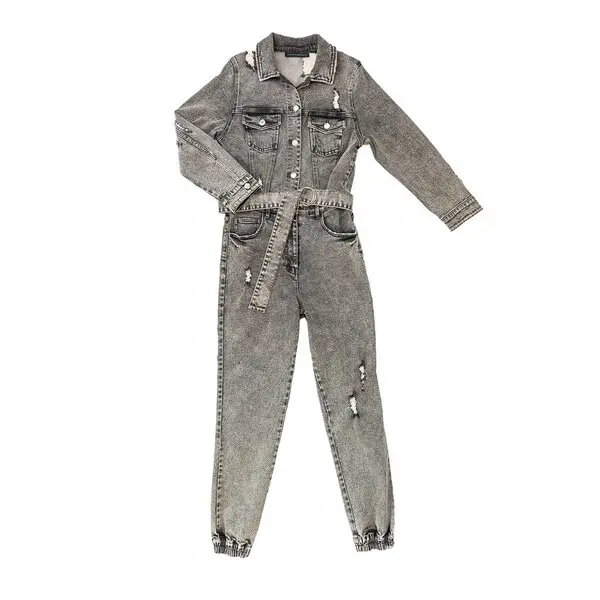 CIRCULAR PATH Jean Jacket Jumpsuit - Grey