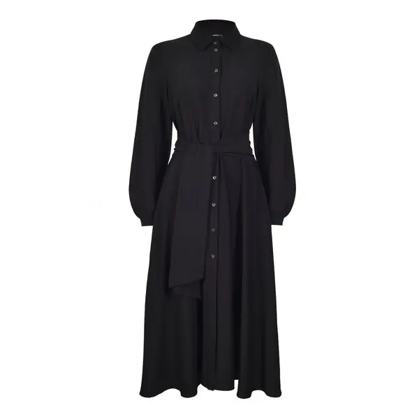 OH!ZUZA NIGHT&DAY Echo Midi Shirt Dress With Belt - Black