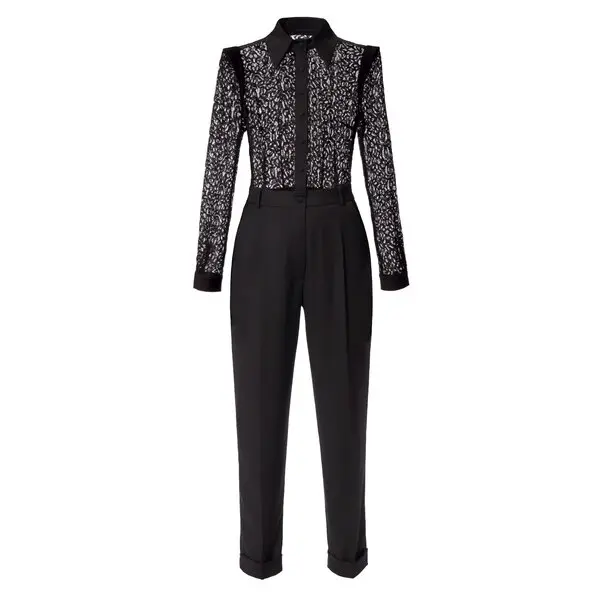 AGGI BY HALEWSKI Aylin Reach Lace Top Jumpsuit - Black