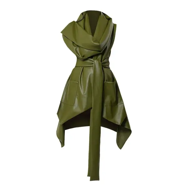 METAMORPHOZA Vegan Leather Vest With Belt - Green