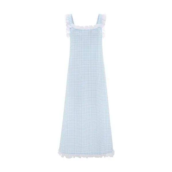 LOVE LETTERS X Blue / White Dolce Gingham Azzurro Sleep Dress Long - Blue/white