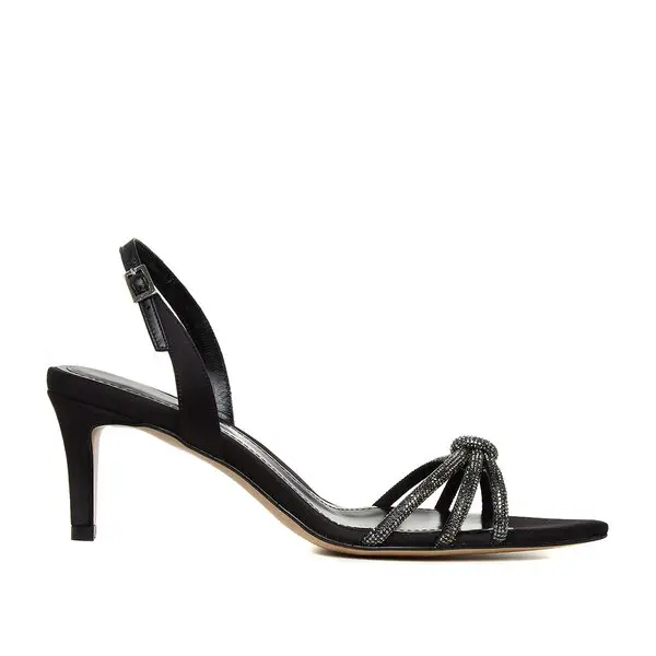 GINISSIMA Daisy Crystals And Satin Sandals Lower Heel - Black