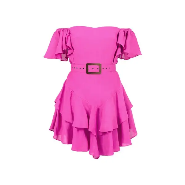 ALINA CERNATESCU Samba Rose Linen Mini Ruffle Cocktail Dress - Pink