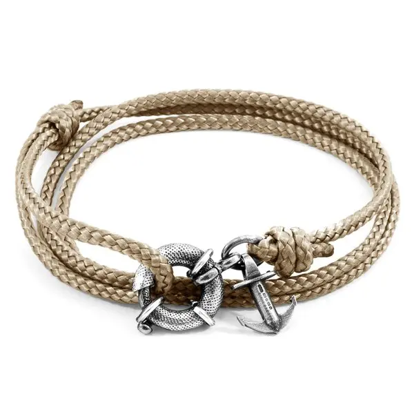 ANCHOR & CREW Sand Clyde Anchor Silver & Rope Bracelet - Brown