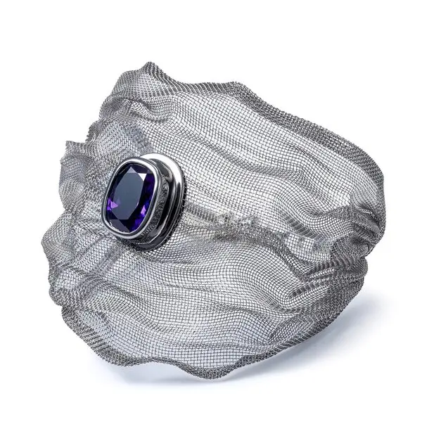 GERMAN KABIRSKI Yawara Limited Edition Silver & Titanium Mesh Bracelet With Natural Amethyst - Silver/purple