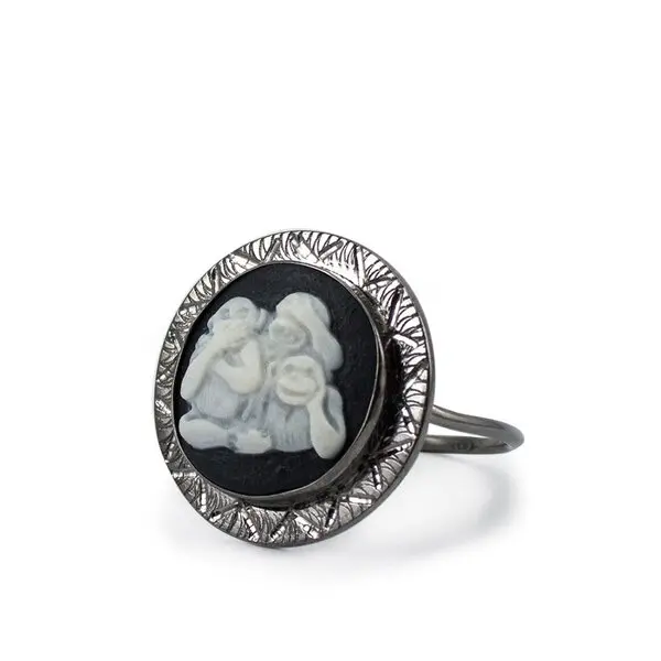 VINTOUCH ITALY Three Wise Monkeys Cameo Ring - Black