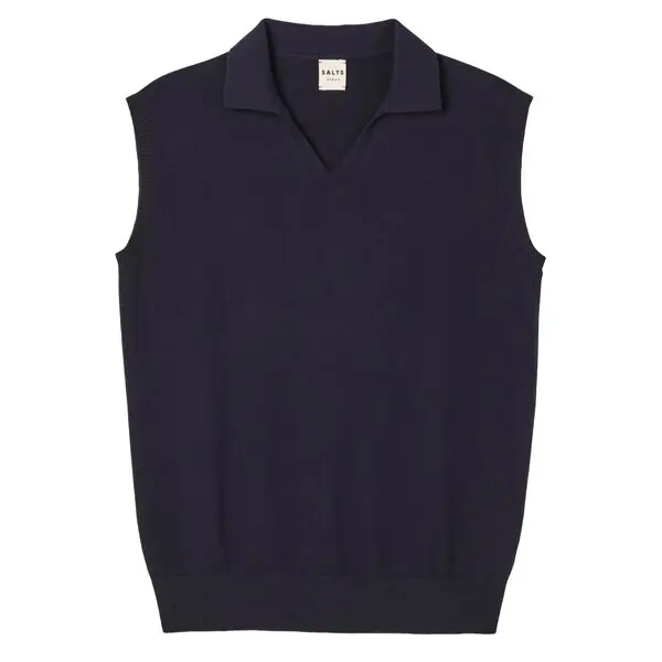 SALTS CASHMERE Polo Collar Tank Navy - Blue