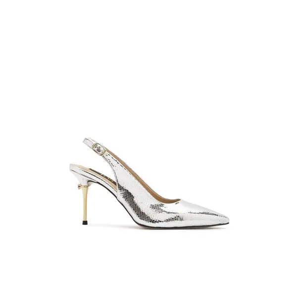 ILVI Panya Leather Heeled Sandal With Snake Print - Silver