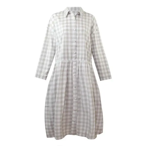 ZENZEE Neutrals Cotton Linen Gingham Shirt Dress Natural - White